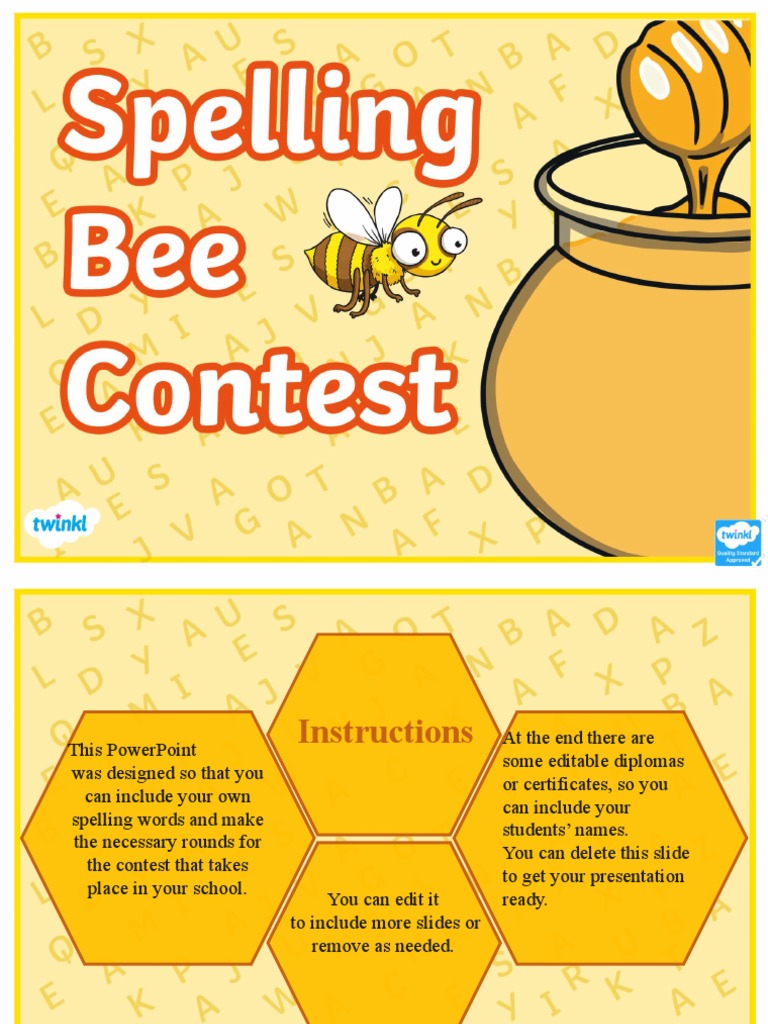 Editable Spelling Bee PowerPoint Template | PDF | Spelling | Orthography