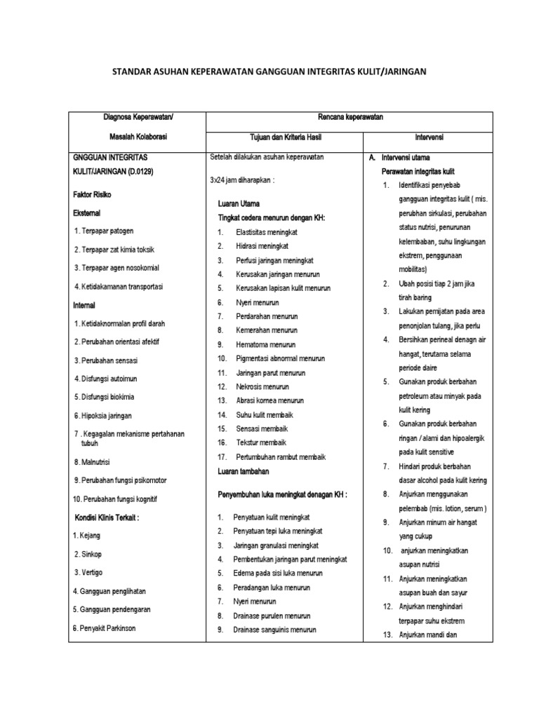 STANDAR ASUHAN KEPERAWATAN GANGGIUAN INTEGRITAS KULIT | PDF