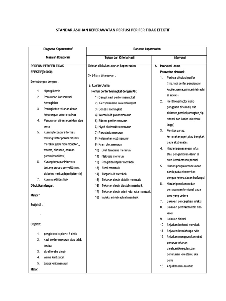 Standar Asuhan Perfusi Perifer | PDF