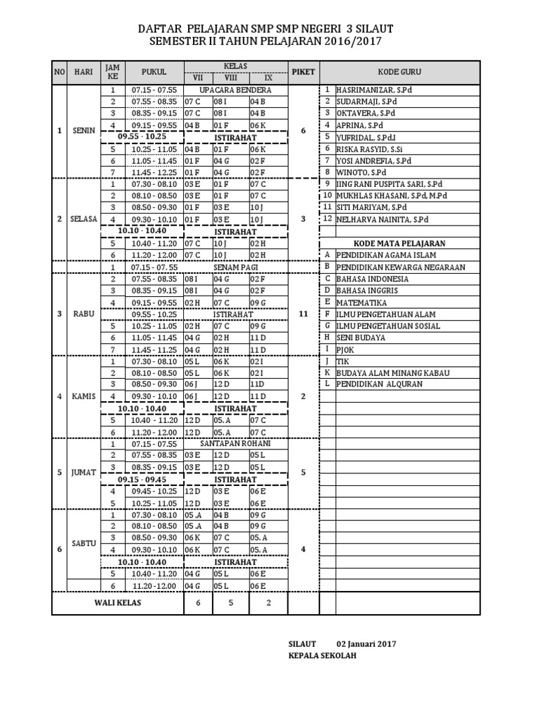 JADWAL PBM Revisi Smp3 SMT 2 2021 - 2022 | PDF