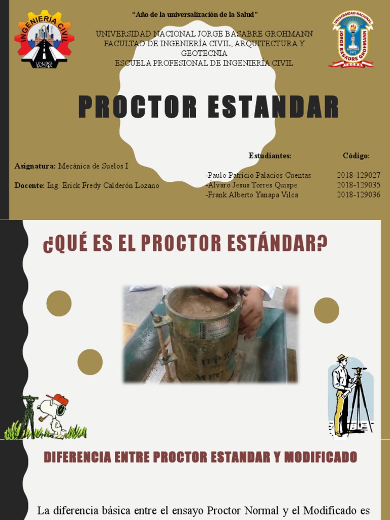 PROCTOR ESTANDAR - Expo de Practicas (Mec. de Suelos I) | PDF | Hogar ...