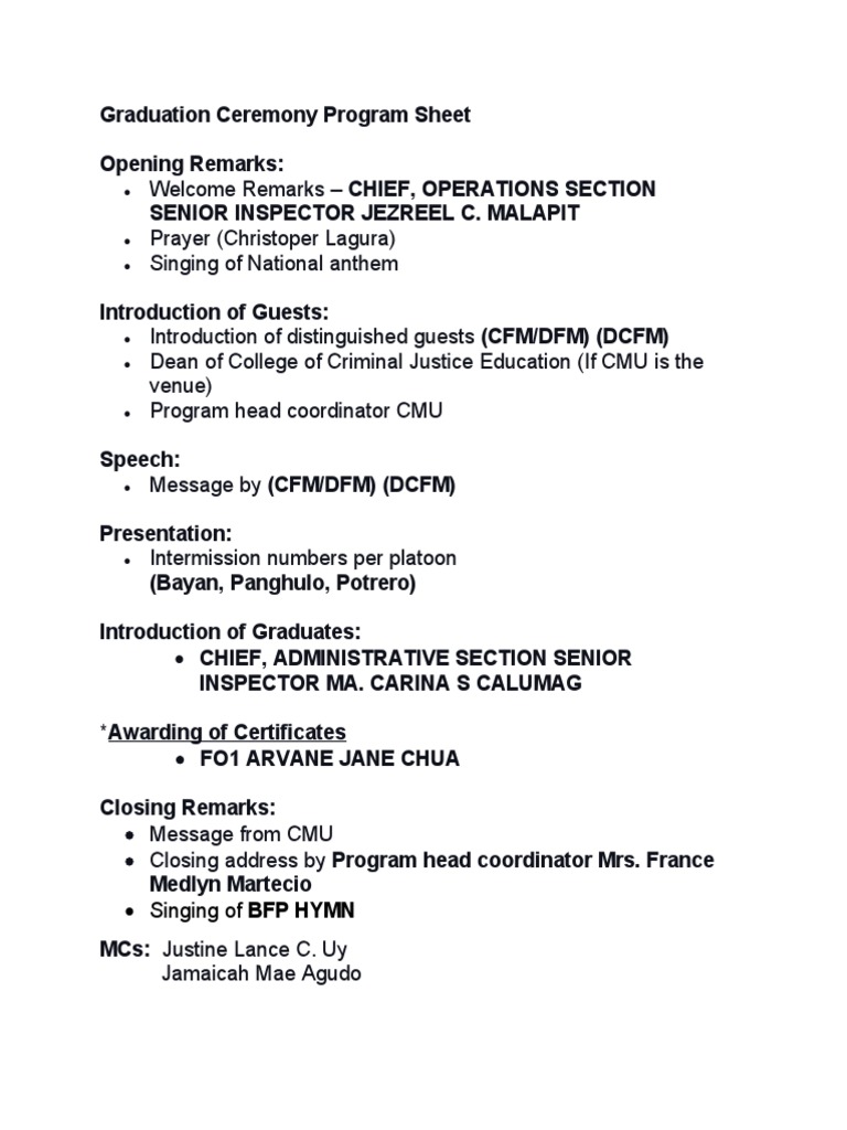 Graduation Ceremony Program Sheet | PDF | Foreign Language Studies ...