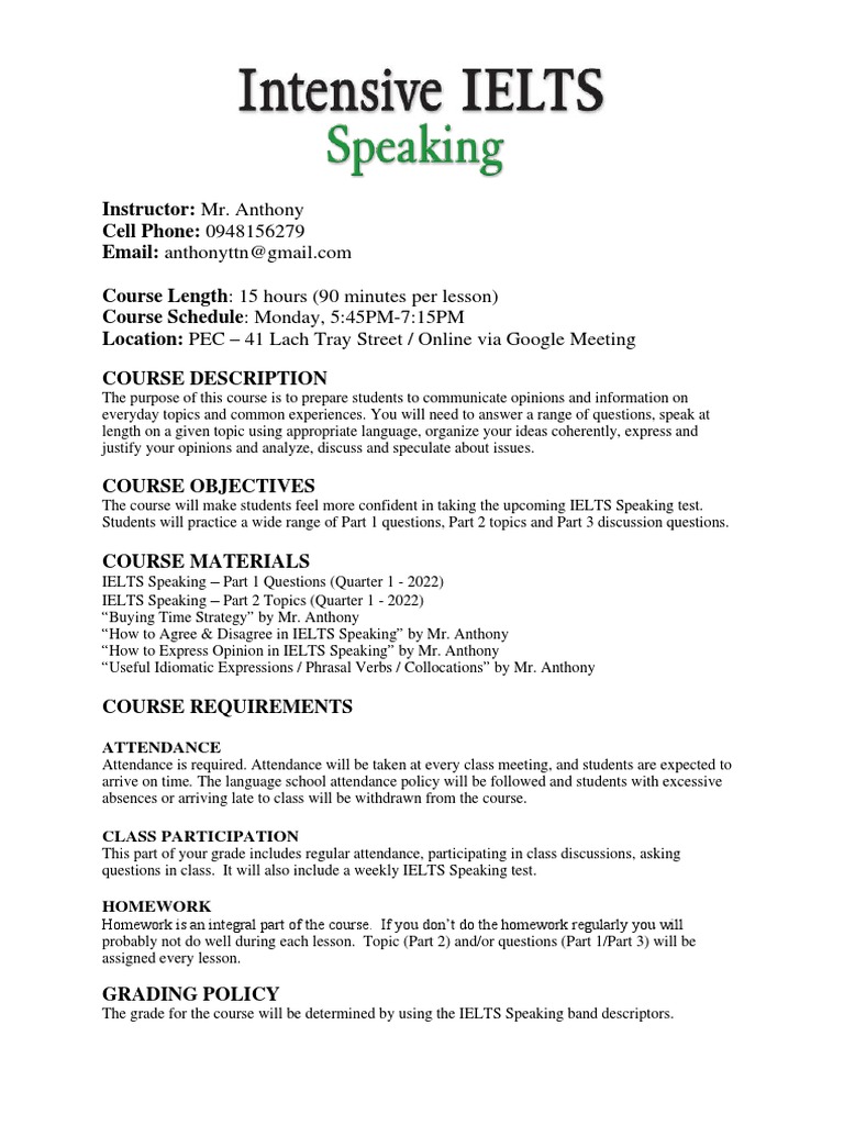 IELTS Speaking Prep Course Guide | PDF | International English Language ...