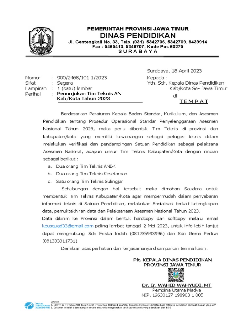 Tim Teknis ANBK 2023 Jawa Timur | PDF