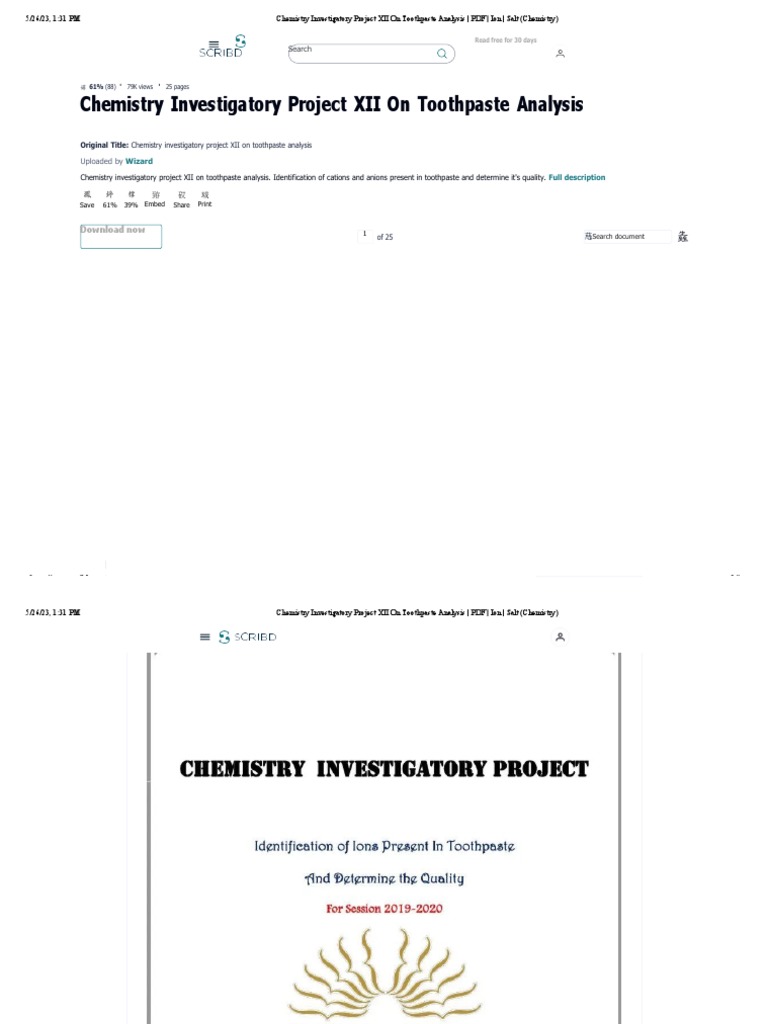 Chemistry Investigatory Project XII On Toothpaste Analysis - PDF - Ion - Salt (Chemistry) | PDF ...