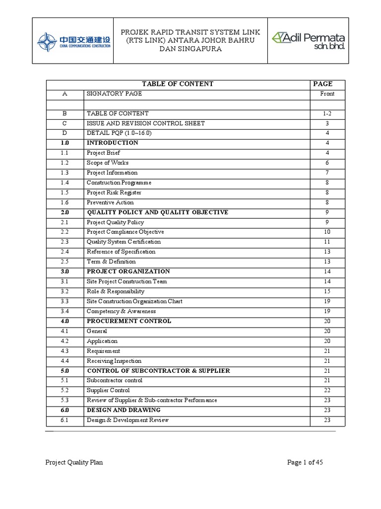 Project Quality Plan RTS | PDF | Procurement | Specification (Technical ...