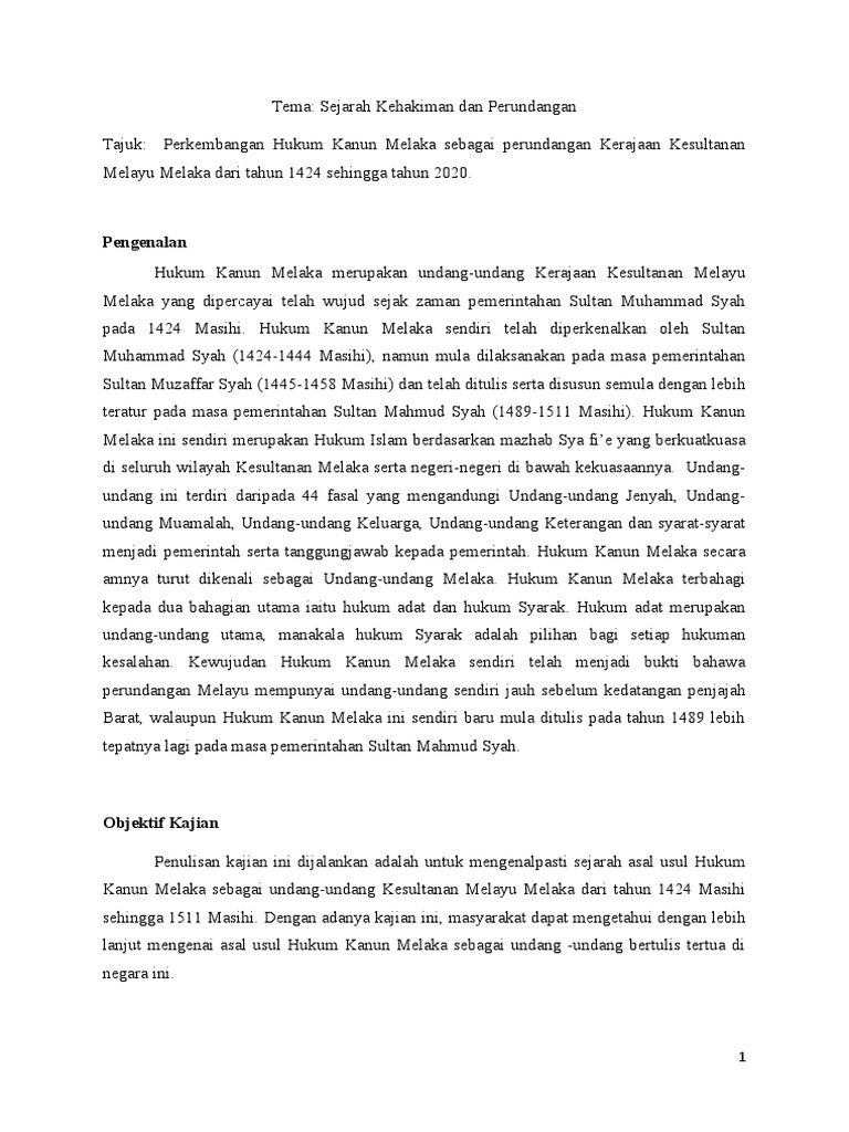 PROPOSAL KERJA KURSUS SEJARAH Tingkatan 3 | PDF