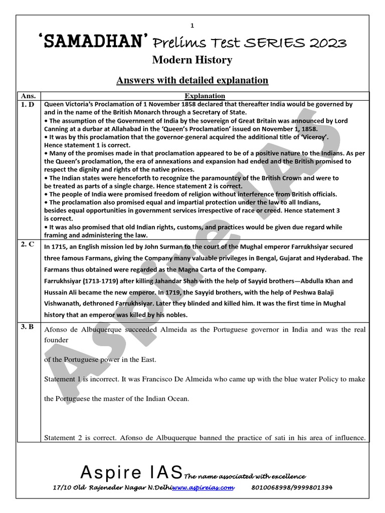 Modern History Test 1 Solution | PDF | British Raj | Mahatma Gandhi