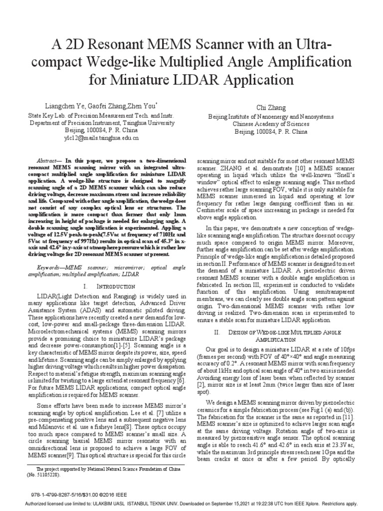 A 2D Resonant MEMS Scanner With An Ultra-Compact Wedge-Like Multiplied Angle Amplification For ...