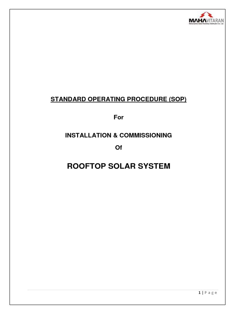 STANDARD OPERATING PROCEDURE (SOP) Rooftop Solar | PDF | Solar Power ...