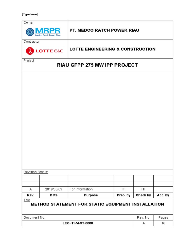 Method Statement For Static Equipment | PDF | Mechanical Engineering