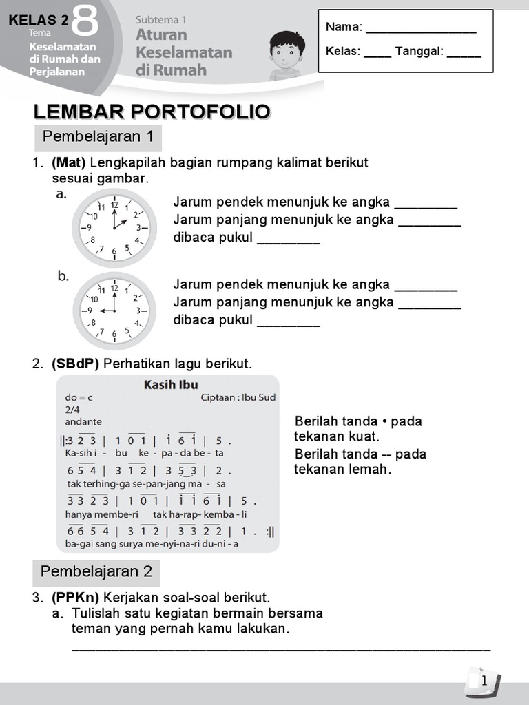 Lembar Portofolio Bupena 2d Tema 8 Sub 1 | PDF