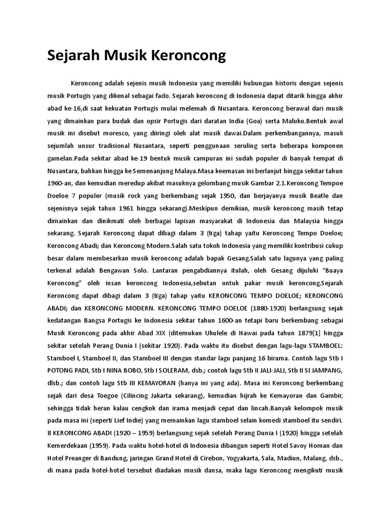 Sejarah dan Perkembangan Musik Keroncong | PDF