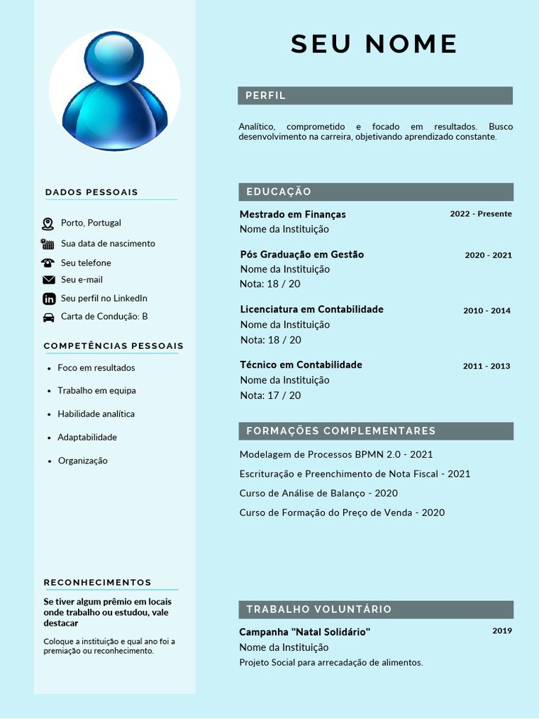 Modelo - CV | PDF | Contabilidade | Business