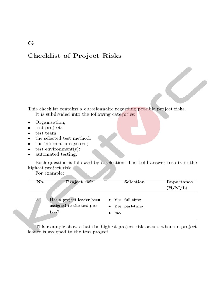 5 - B - Checklist of Project Risks | PDF | Software Testing | System
