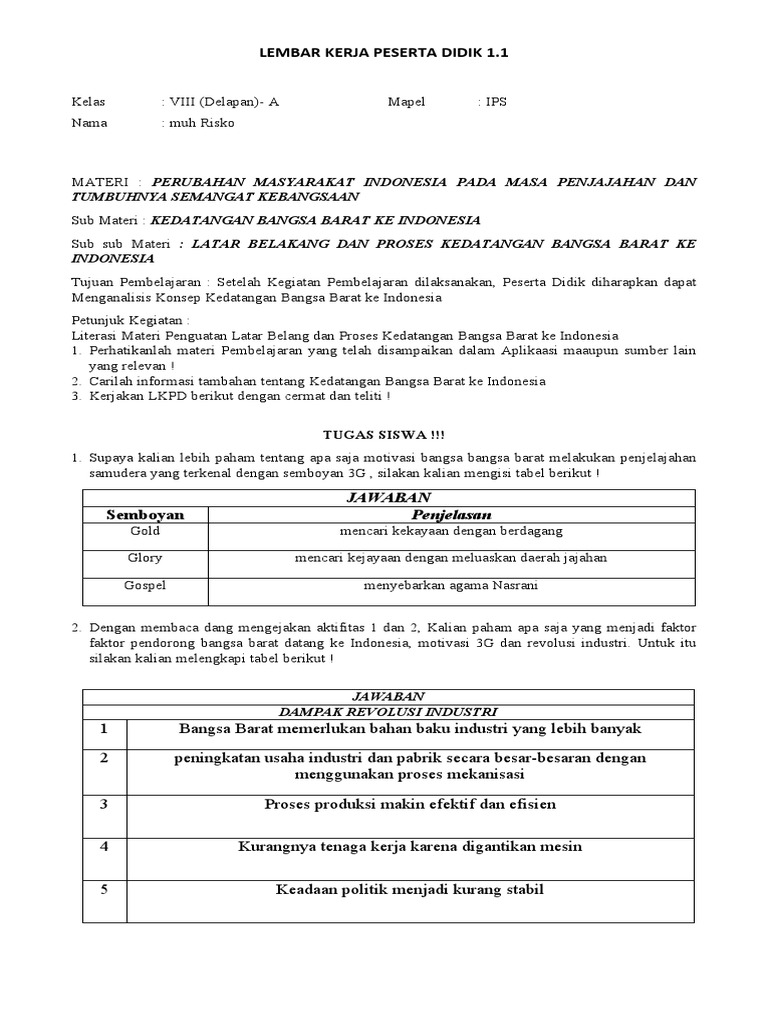 Lkpd Ips Kelas Viii 1 3 Pdf