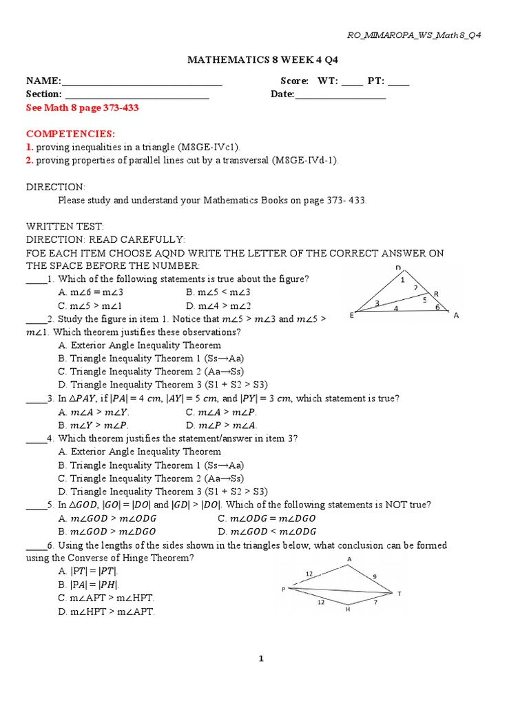 Math 8 Week 4 Edited Q4 | Download Free PDF | Geometry | Elementary ...