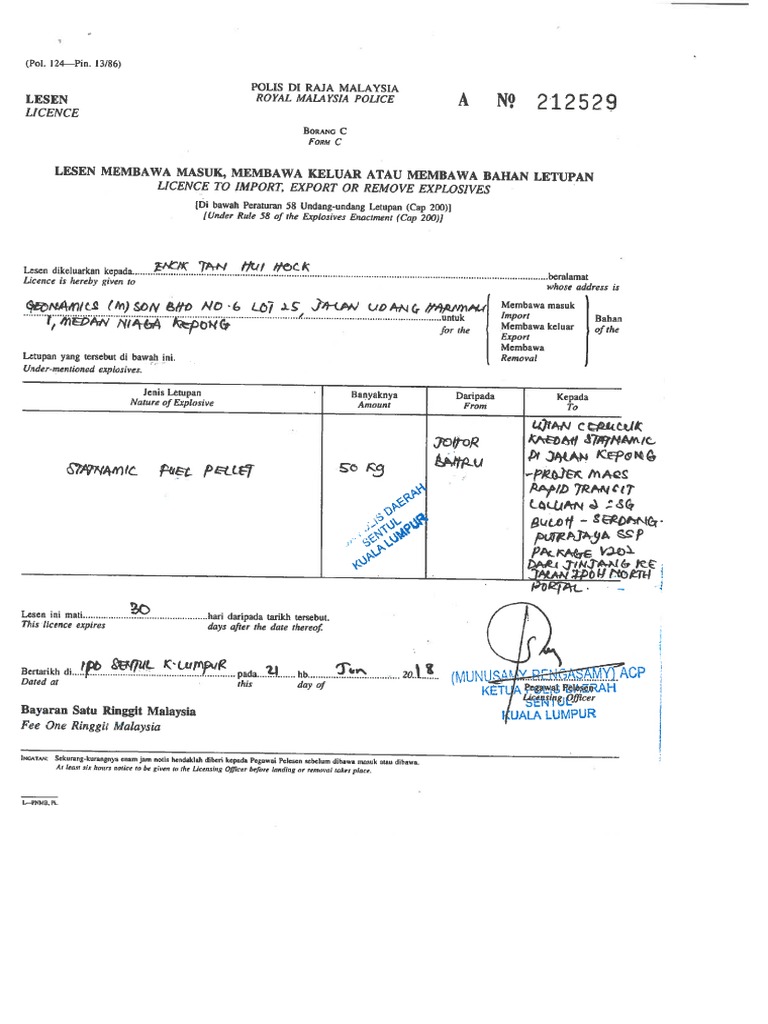 Permit PDRM Bagi Bahan Letupan Bagi Ujian Cerucuk Statnamic Load Test ...