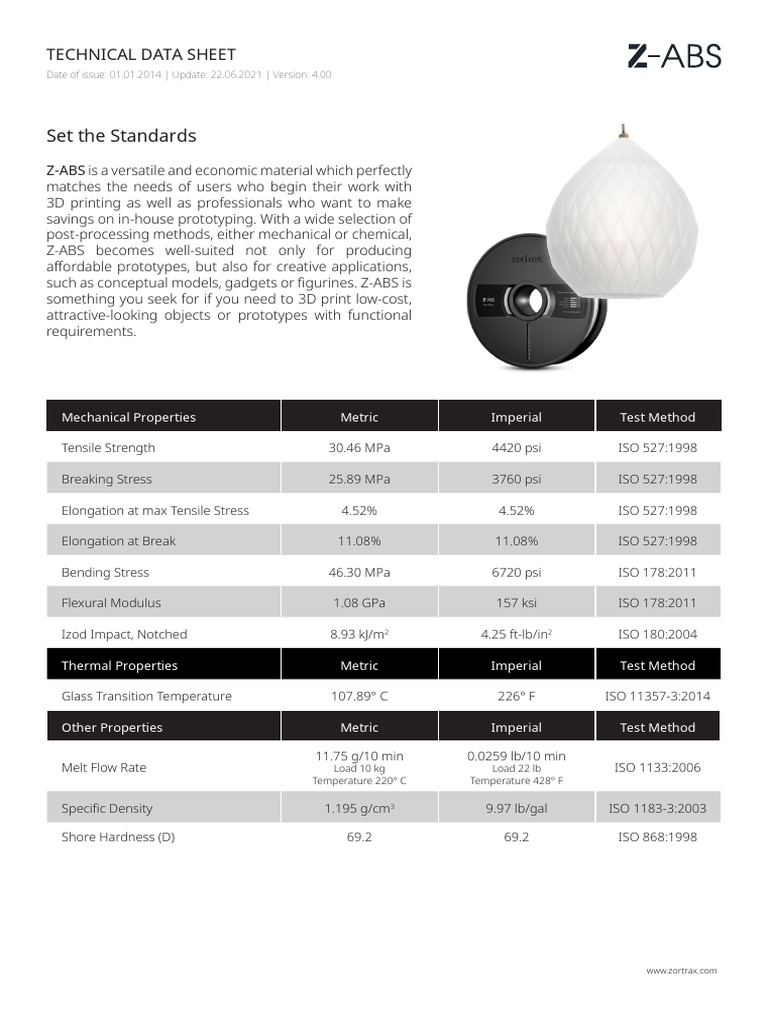 Z-ABS Material Properties Overview | PDF | Pascal (Unit) | Ultimate ...