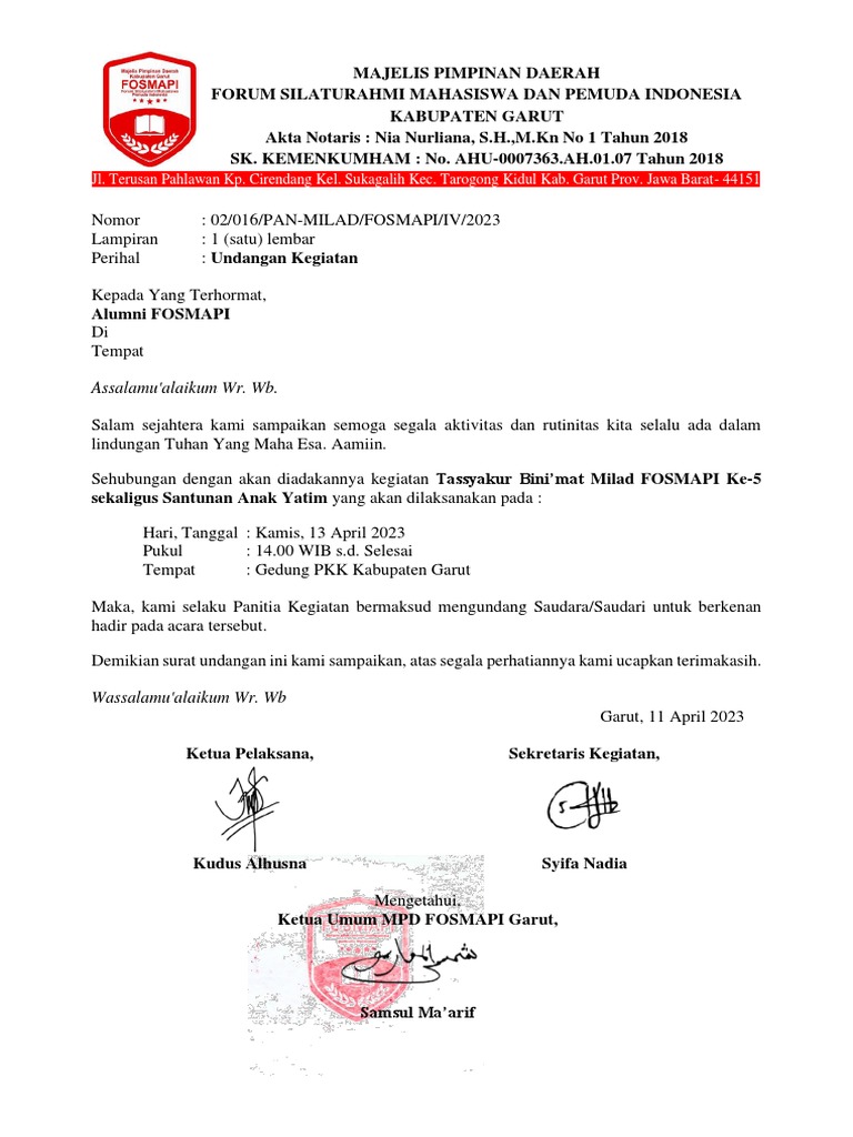 Surat Undangan Milad Fosmapi Alumni Pdf 2521