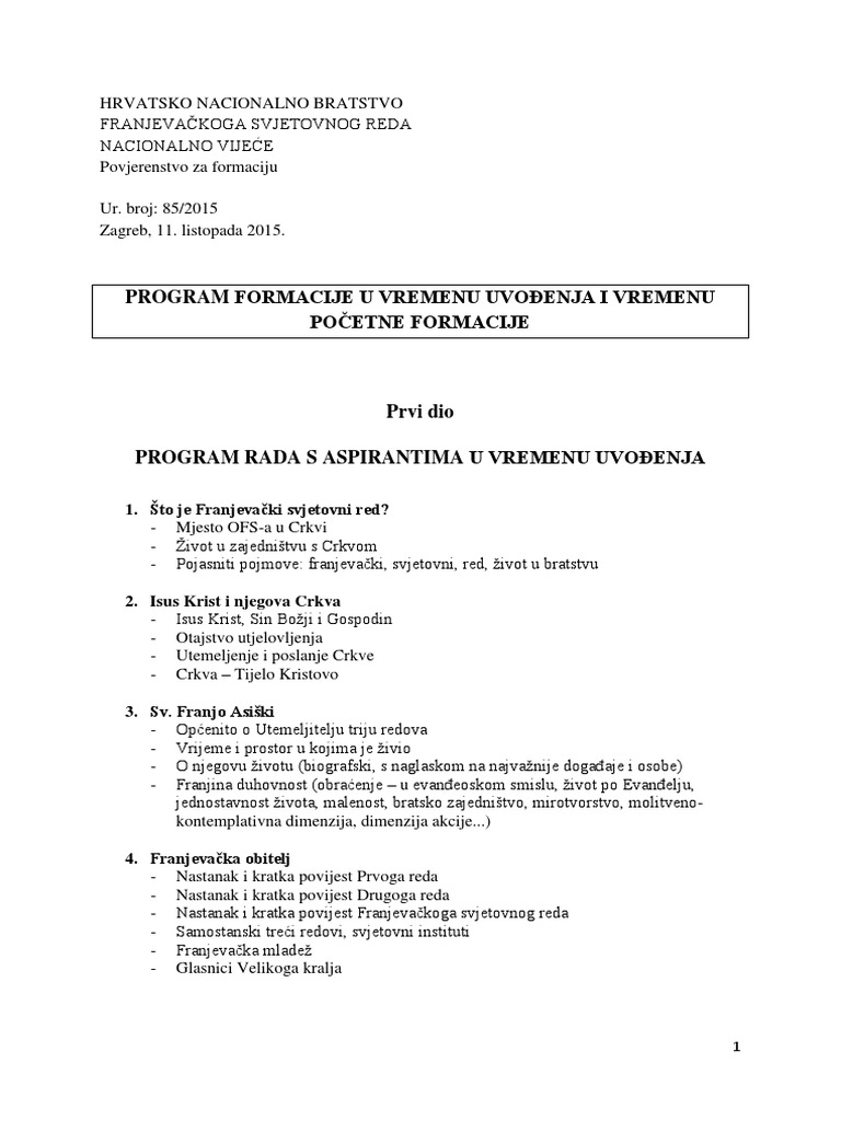 Program Formacije U Vremenu Uvođenja I Vremenu Početne Formacije | PDF