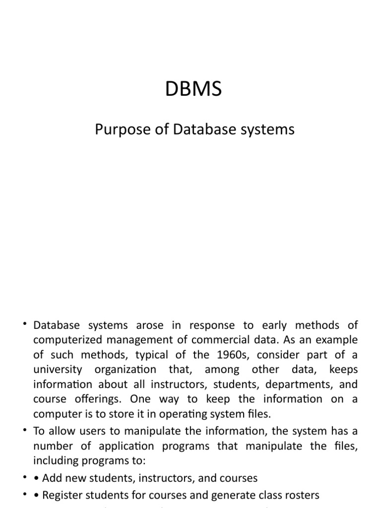 Purpose of DBMS | Download Free PDF | Databases | Computer File