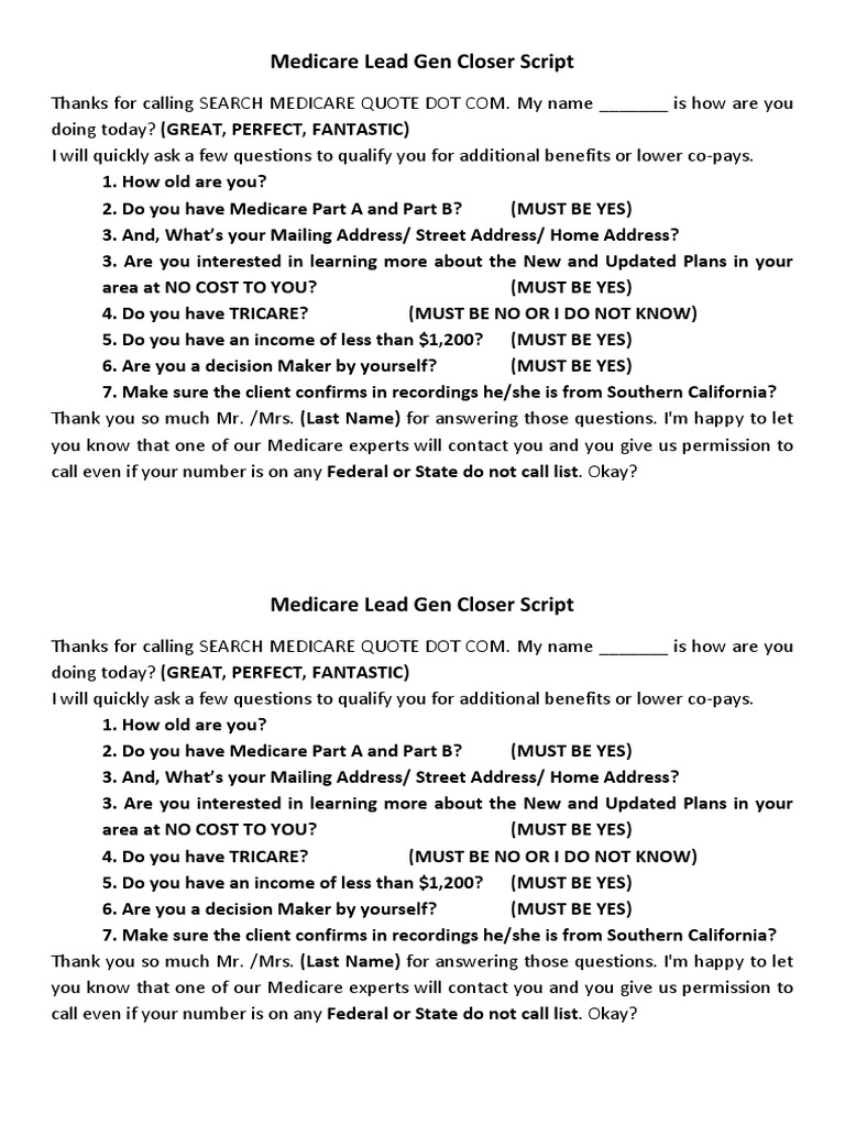Medicare Lead Gen Short Script | PDF