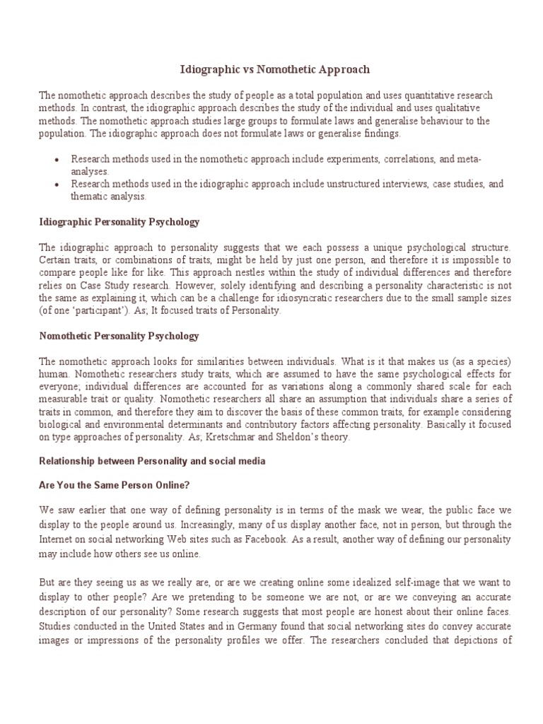 Idiographic Vs Nomothetic | PDF | Extraversion And Introversion ...