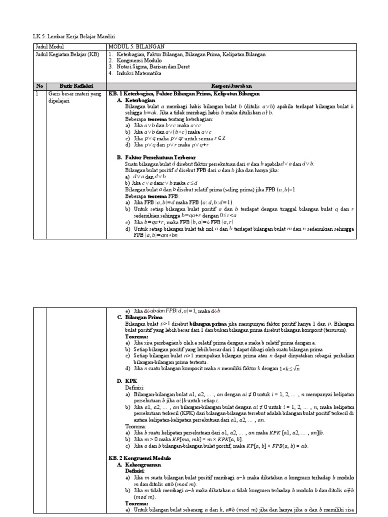 LK 0.1 Modul 5 Bilangan OK | PDF