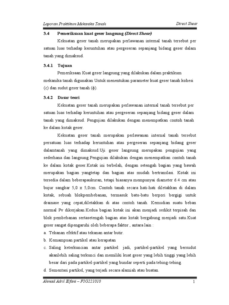 Uji Kuat Geser Langsung Tanah | PDF