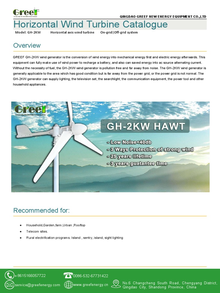 GH 2KW Greef Wind Turbine Catalgoue | PDF | Wind Turbine | Electric ...