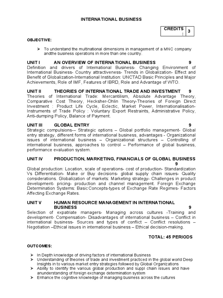 International Business Management Syllabus | PDF | Economies | Business