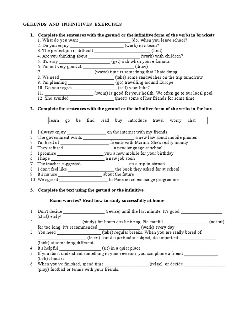 Gerunds and Infinitives Practice Exercises | PDF
