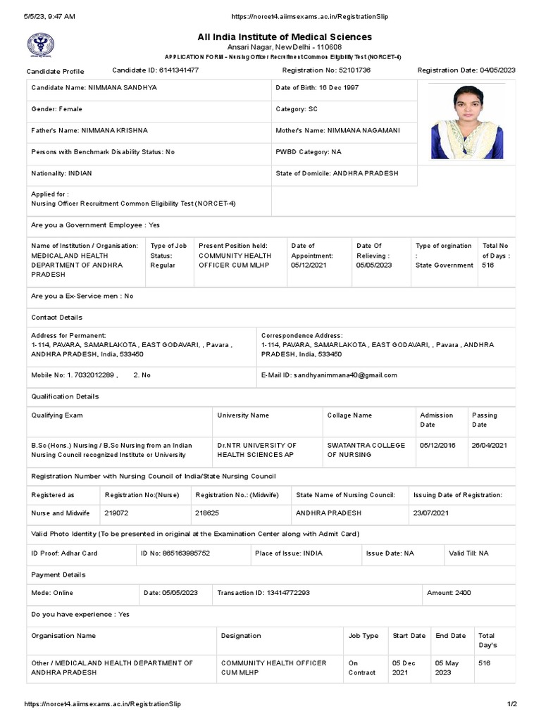 Registration Slip | PDF | Nursing