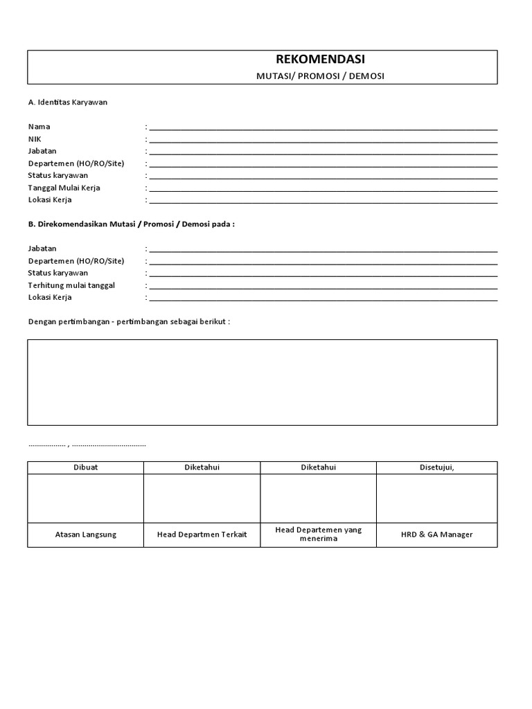 Form Rekomendasi Mutasi-Promosi-Demosi | PDF