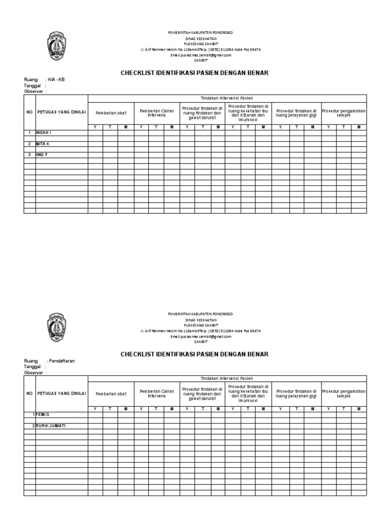 Checklis Sasaran Keselamatan Pasien | PDF