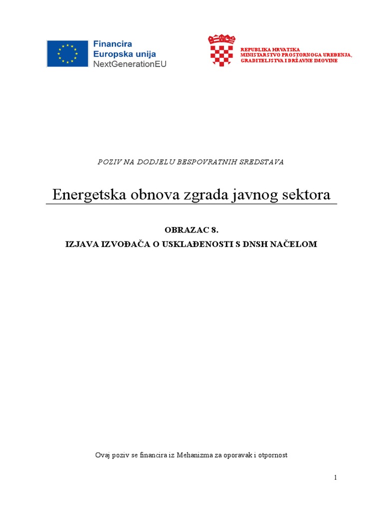 Obrazac 8. DNSH - Izjava Izvodaca | PDF