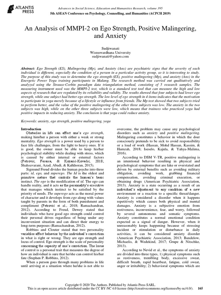 An Analysis of MMPI-2 On Ego Strength, Positive Malingering, and ...