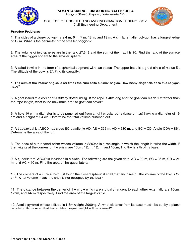 Solid Mensuration Practice Problems 1 | PDF