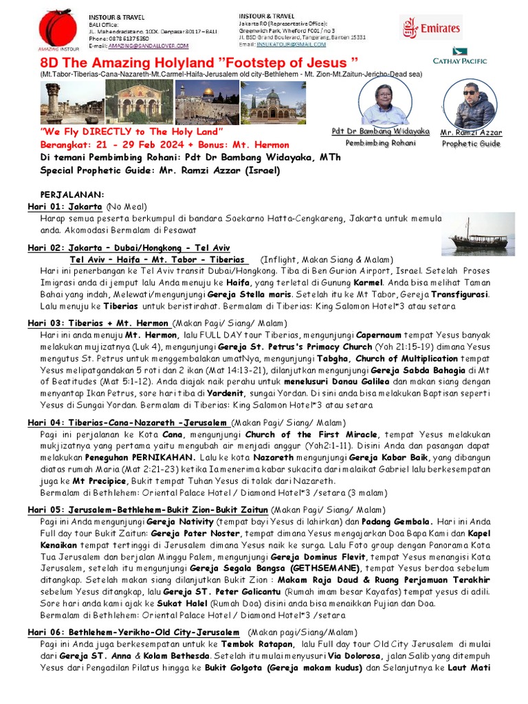 8D HOLYLAND TOUR (The Promised Land) DR Bambang Widayaka MTH | PDF