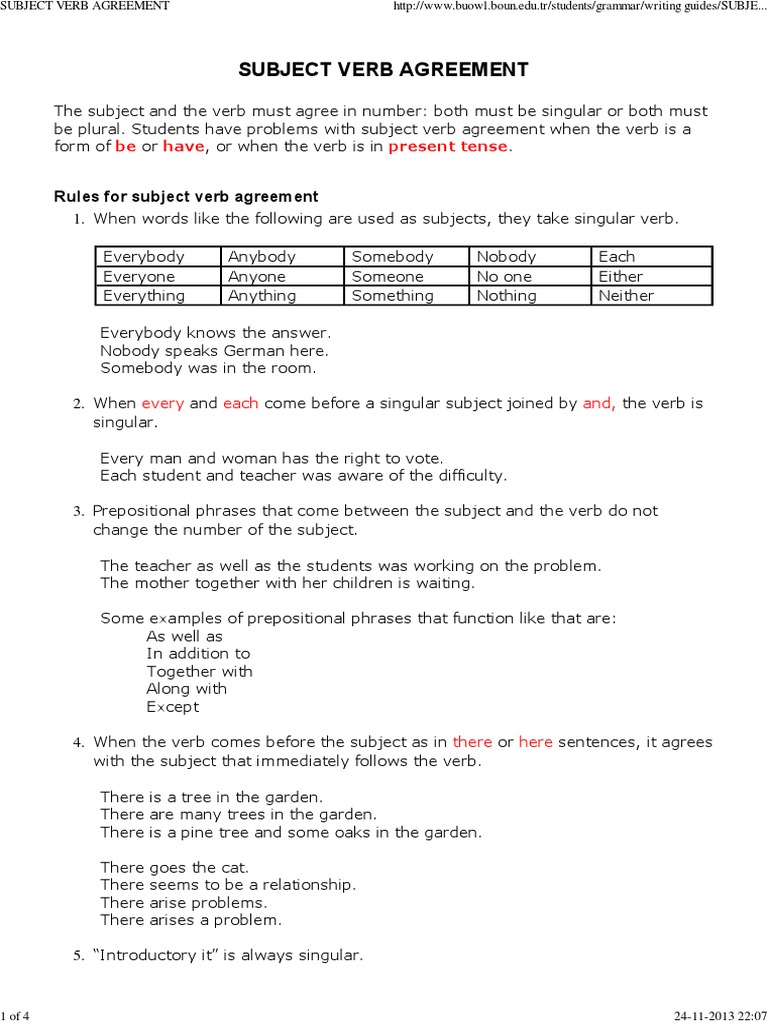 Subject Verb Agreement Rules 01 | PDF | Subject (Grammar) | Grammatical ...