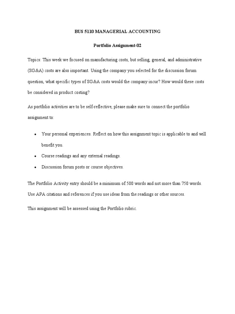 Portfolio Assignment-02-BUS-5110 Manegerial Accounting | PDF | Cost ...