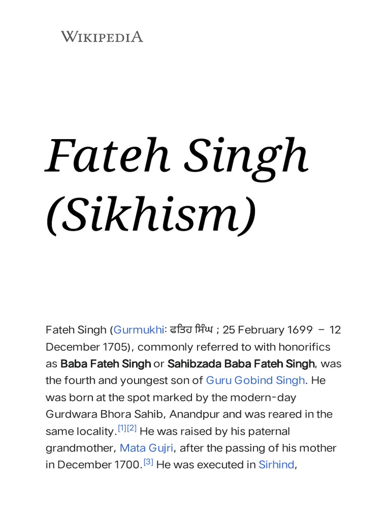 Fateh Singh (Sikhism) - Wikipedia | PDF | Indian Religions | Indo Aryan Peoples
