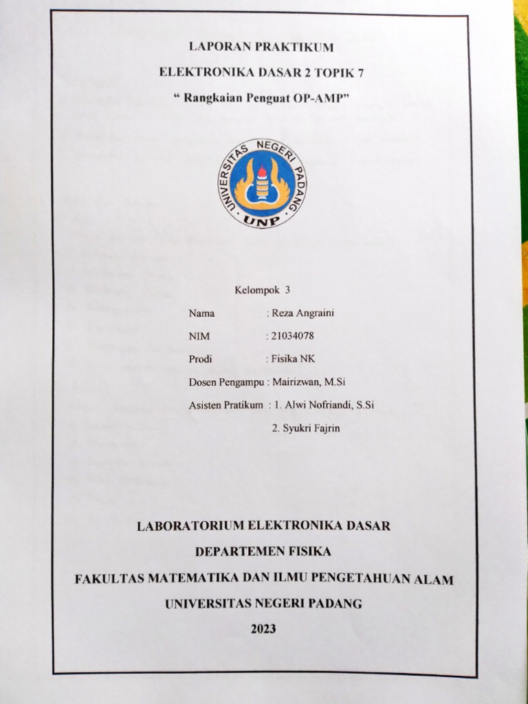 Reza Angraini - 21034078 - Tugas Laprak Rangkaian Penguat Op-Amp 1 Tahap | PDF