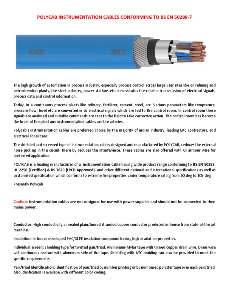 Instrumentation Cable BS | PDF | Wire | Insulator (Electricity)