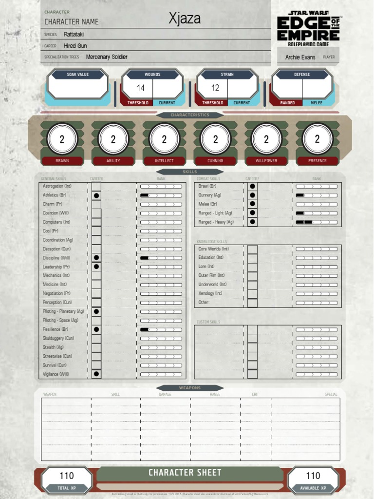 Xjaza - Character Sheet | PDF