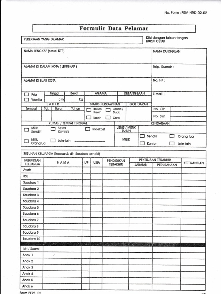 Formulir Data Pelamar Kerja | PDF