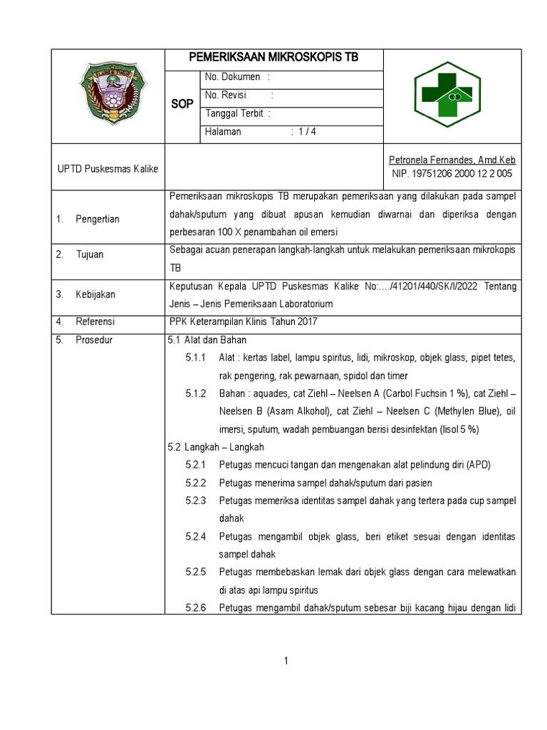 Prosedur Pemeriksaan Mikroskopis TB | PDF