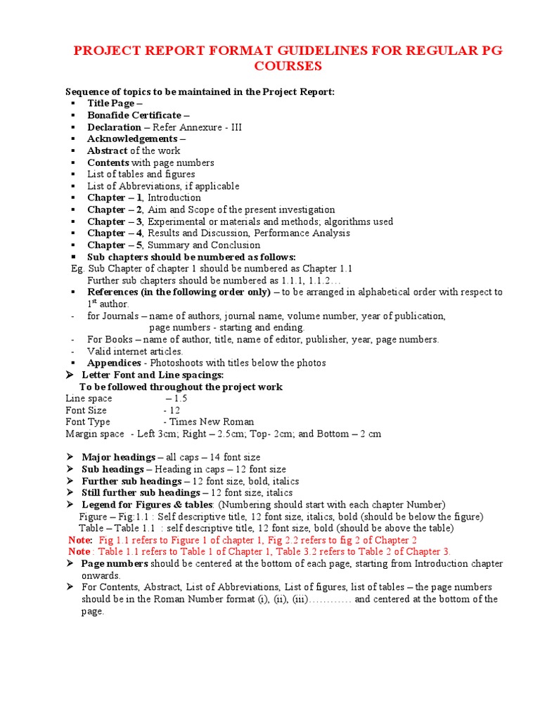 PG Project Report Guidelines | PDF | Writing | Text