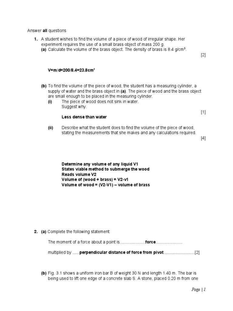 Physics Yr 10 Sep-2022 MS | PDF | Volume | Mass